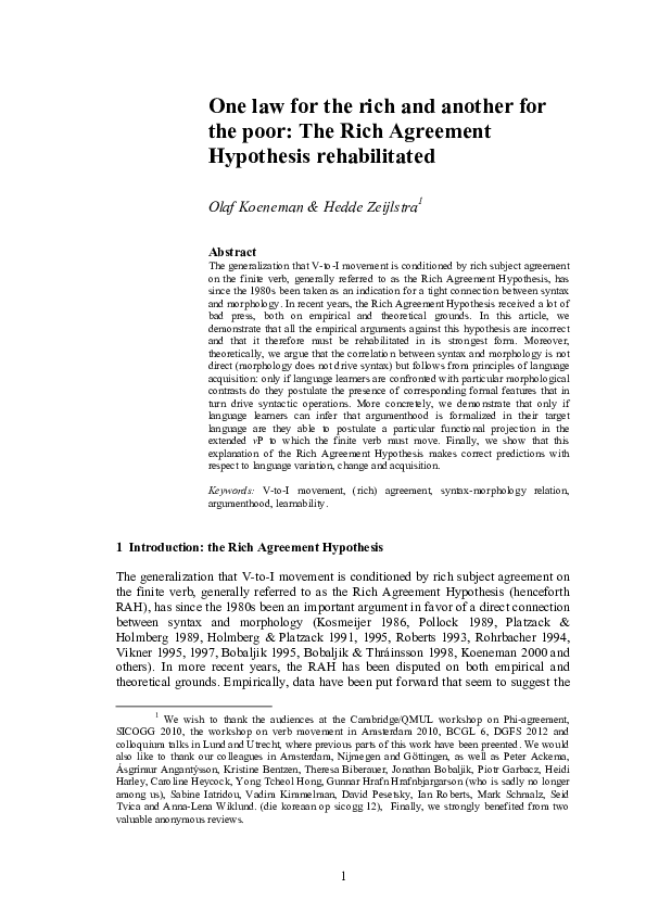 (PDF) Koeneman, Olaf & Hedde Zeijlstra (2014) "The Rich Agreement ...