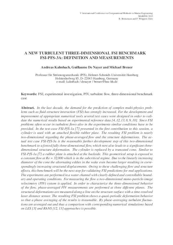 (PDF) A NEW TURBULENT THREE-DIMENSIONAL FSI BENCHMARK FSI-PFS-3A ...
