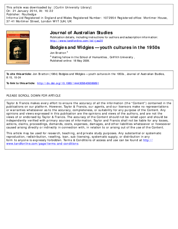 (PDF) Bodgies and Widgies - Youth Cultures in the 1950s