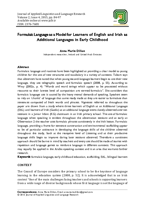 (PDF) Formulaic Language as a Model for Learners of English and Irish ...