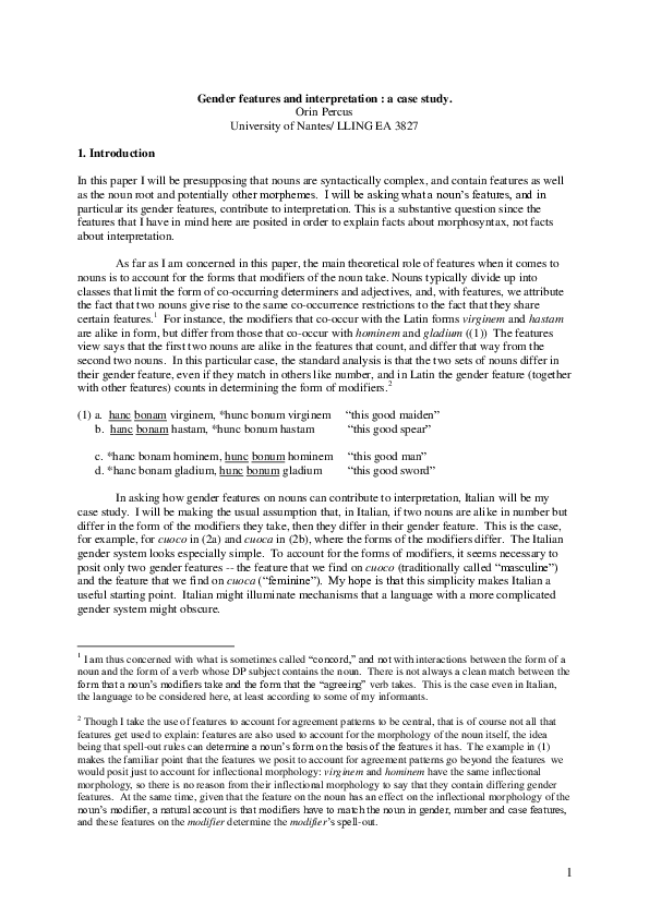 (PDF) Gender Features and Interpretation: a Case Study