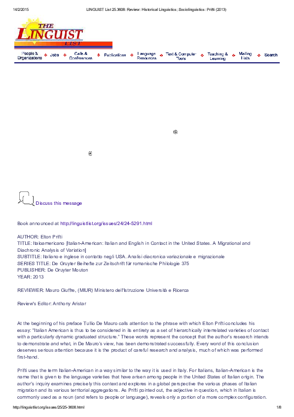 (PDF) Elton Prifti, Italoamericano. Italiano e inglese in contatto ...