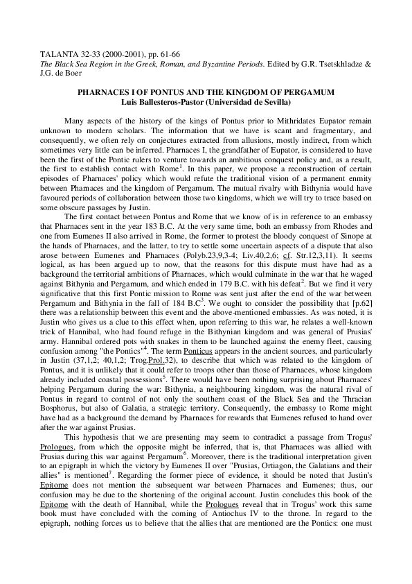 (PDF) Pharnaces I of Pontus and the Kingdom of Pergamum