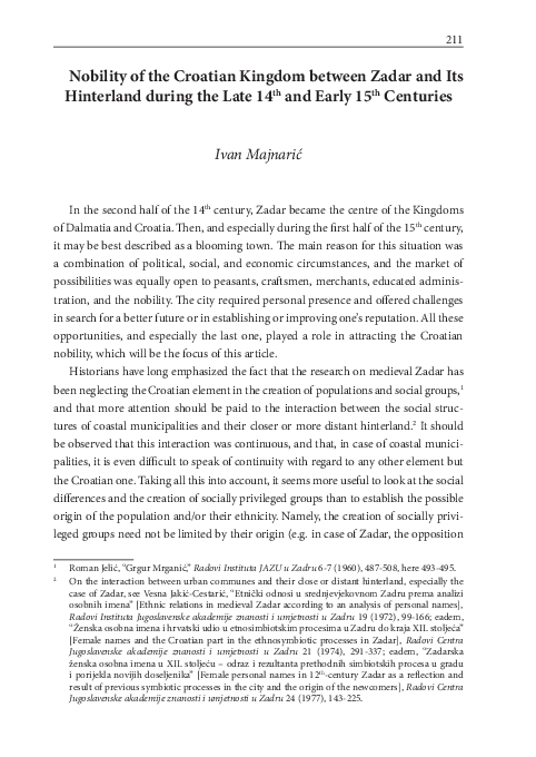 (PDF) Nobility of the Croatian Kingdom between Zadar and Its Hinterland ...
