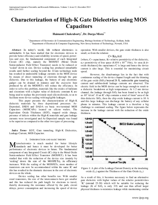 (PDF) Characterization of High-K Gate Dielectrics using MOS Capacitors