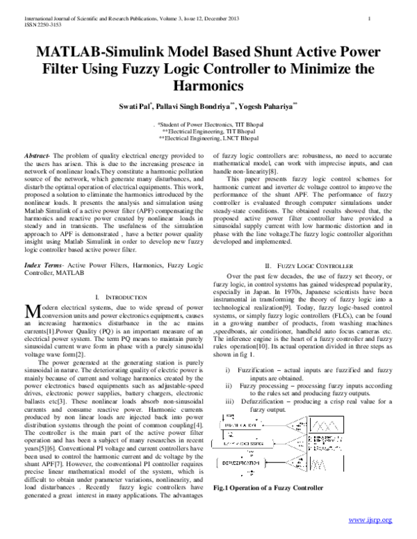 Pdf Matlab Simulink Model Based Shunt Active Power Filter Using Fuzzy