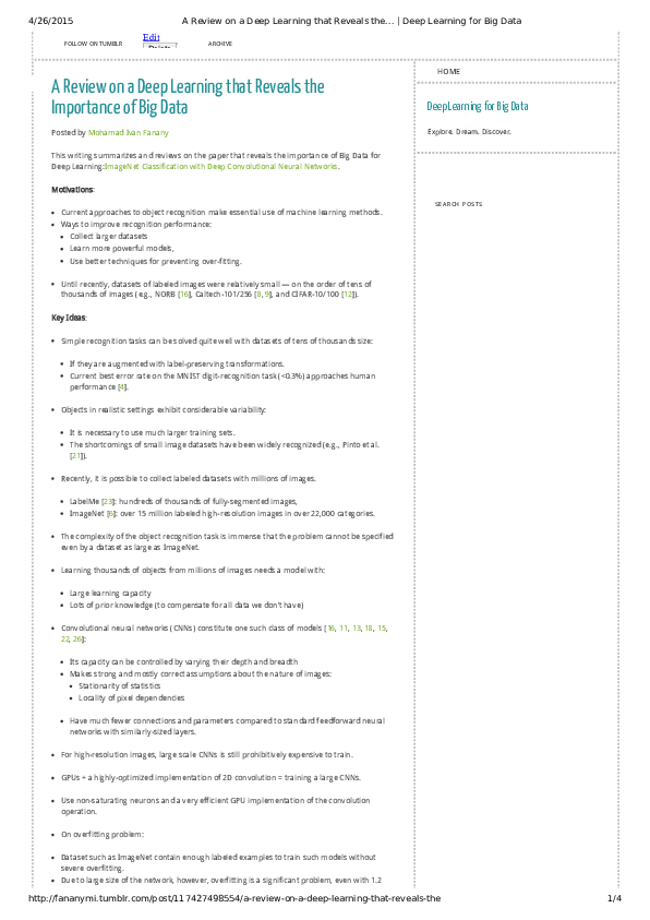 (PDF) A Review on a Deep Learning that Reveals the Importance of Big Data