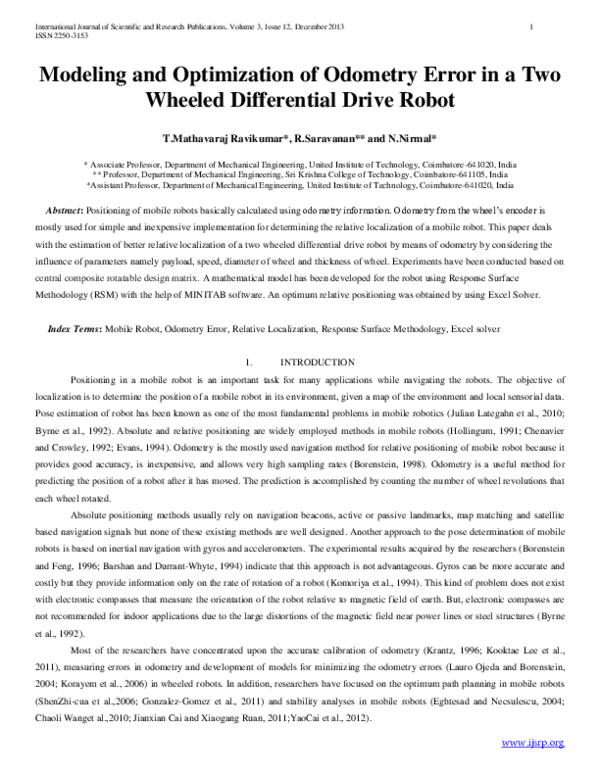 Pdf Modeling And Optimization Of Odometry Error In A Two Wheeled Differential Drive Robot