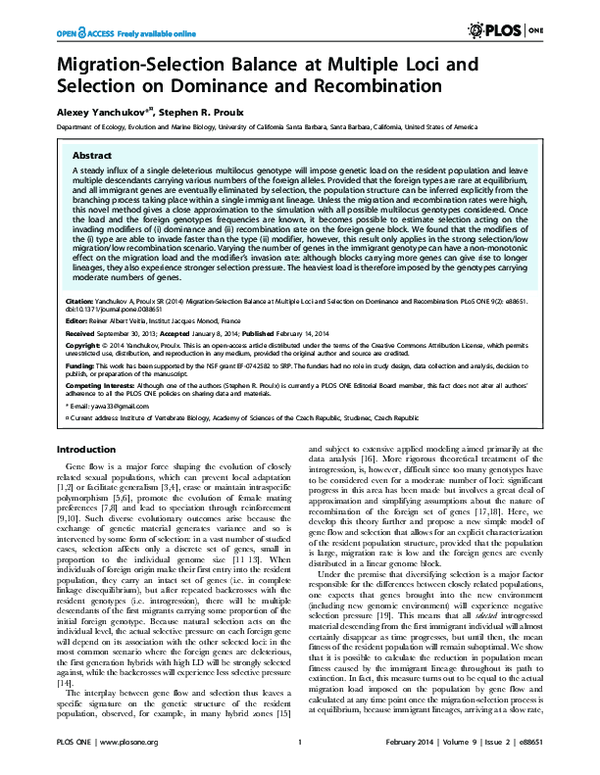 (PDF) Migration-Selection Balance at Multiple Loci and Selection