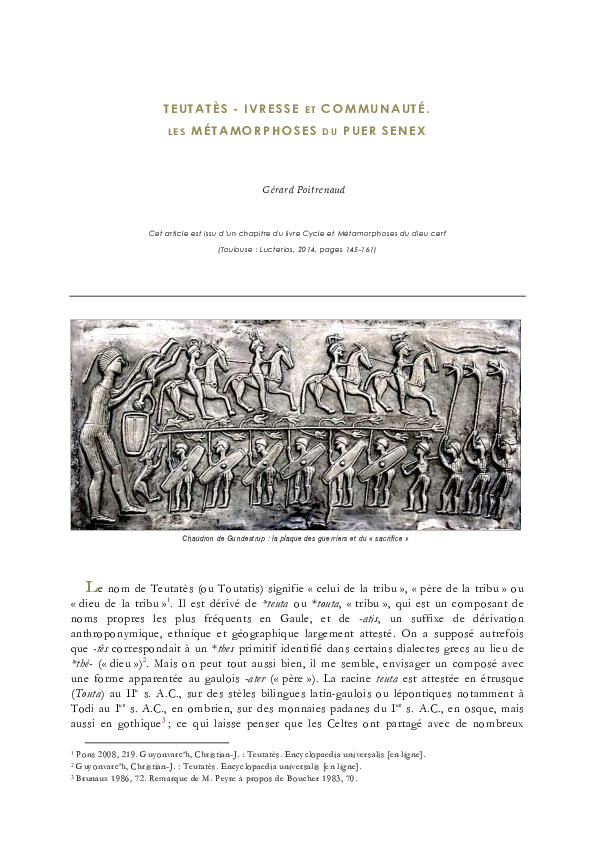 (PDF) Teutatès - ivresse et communauté. Les métamorphoses du puer senex ...