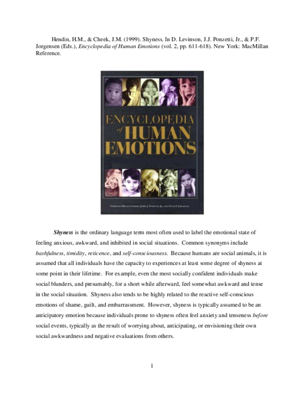 (PDF) Shyness (emotion)