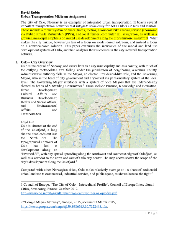 (DOC) Urban Transportation Systems Analysis: Oslo, Norway