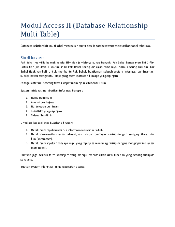 (PDF) Modul Access II (Database Relationship Multi Table