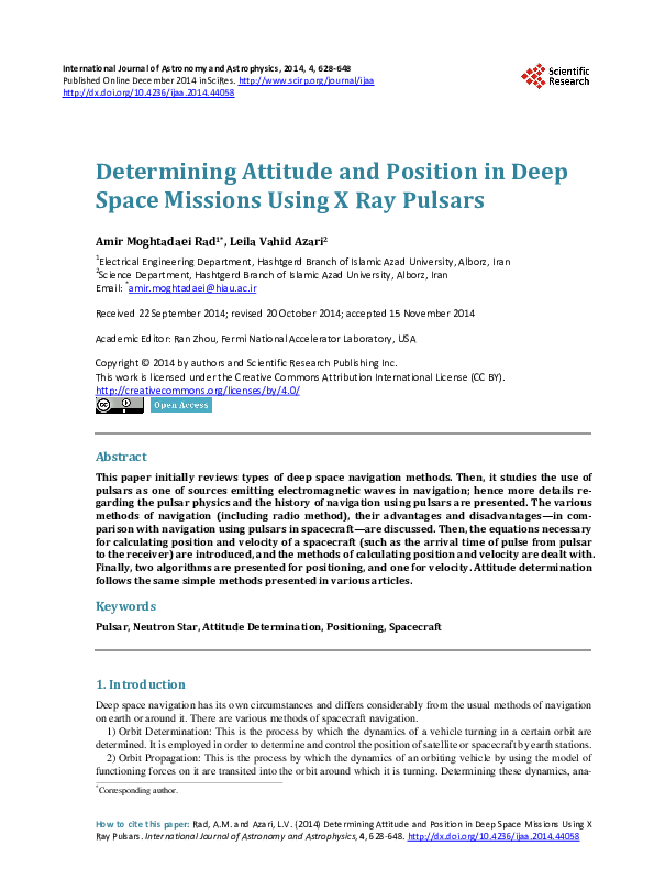 (PDF) Determining Attitude and Position in Deep Space Missions Using X ...