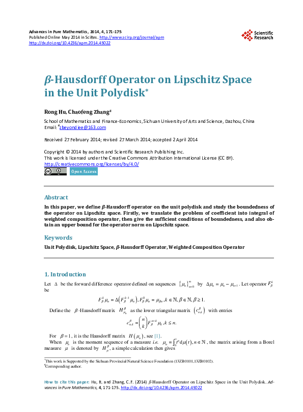 (PDF) β-Hausdorff Operator on Lipschitz Space in the Unit Polydisk