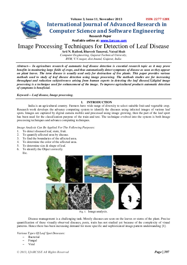(PDF) Image Processing Techniques for Detection of Leaf Disease