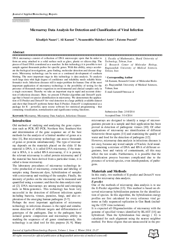 Pdf Microarray Data Analysis For Detection And Classification Of Viral Infection