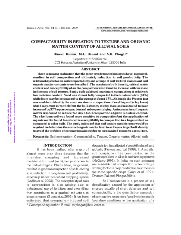 COMPACTABILITY IN RELATION TO TEXTURE AND ORGANIC MATTER CONTENT OF ...