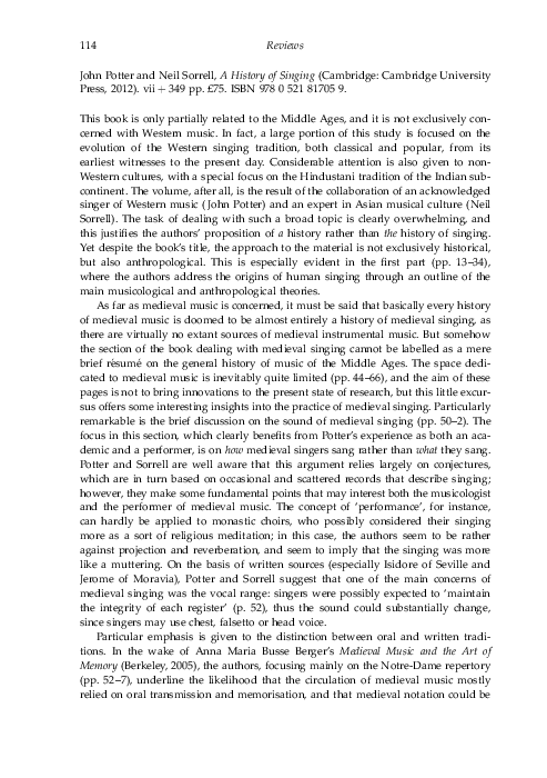 John Potter and Neil Sorrell, 'A History of Singing' (Cambridge ...