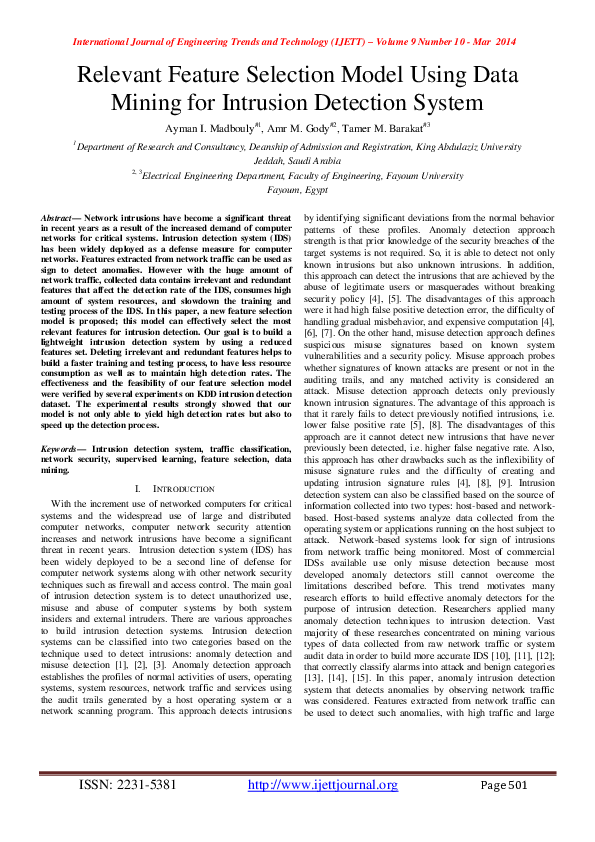 Pdf Relevant Feature Selection Model Using Data Mining For Intrusion