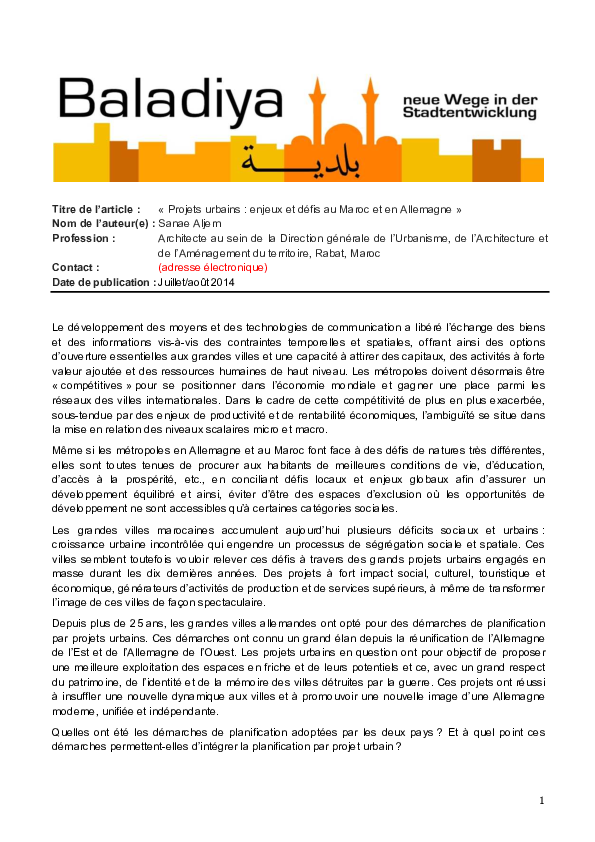 (PDF) Projets urbains : enjeux et défis au Maroc et en Allemagne ...