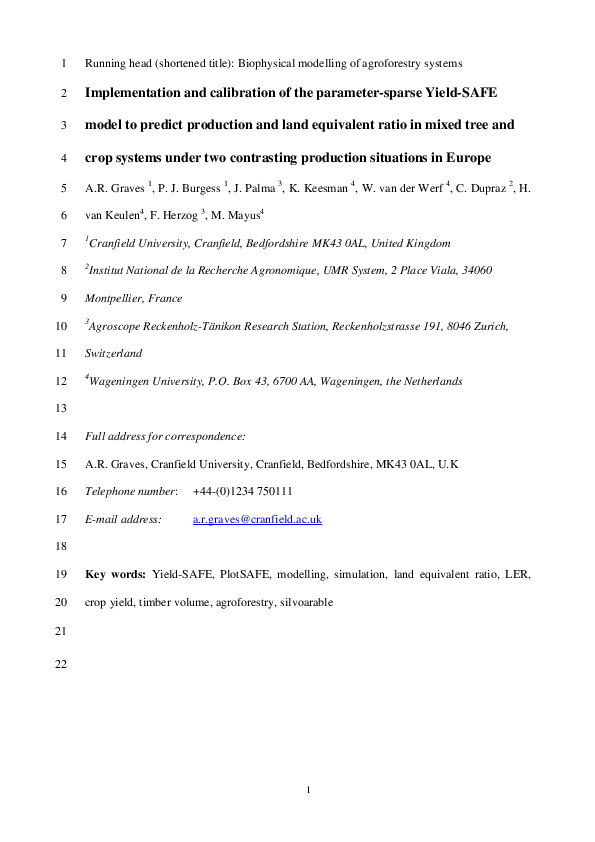 Implementation and calibration of the parameter-sparse Yield-SAFE model to predict production ...