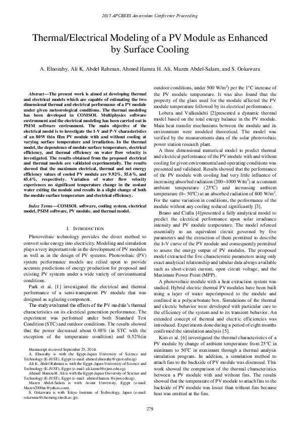 (PDF) Thermal/Electrical Modeling of a PV Module as Enhanced by Surface ...