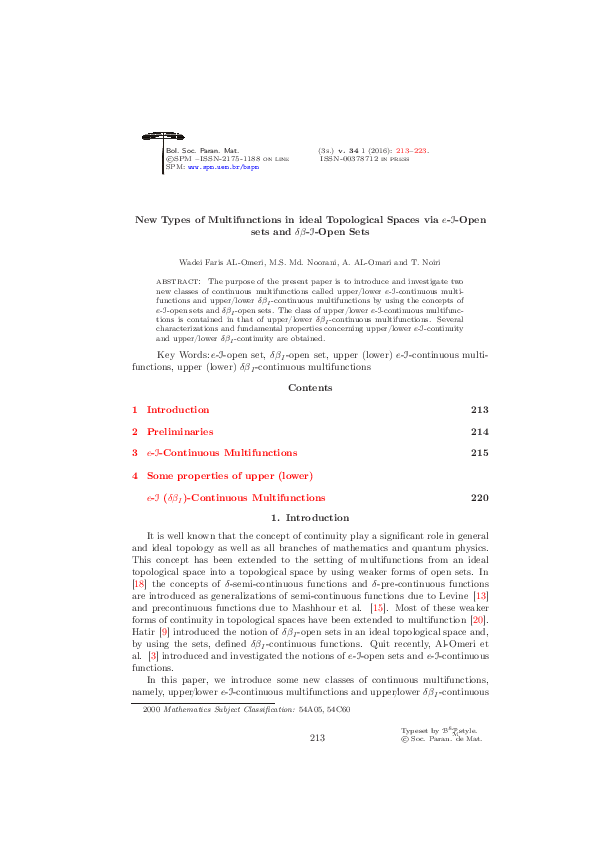 Pdf New Types Of Multifunctions In Ideal Topological Spaces Via E I