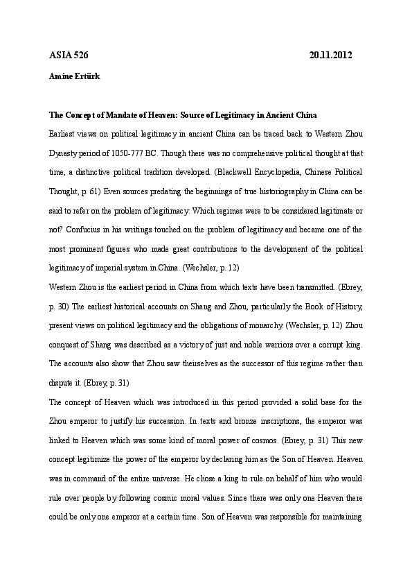 (DOC) The Concept of Mandate of Heaven: Source of Legitimacy in Ancient ...