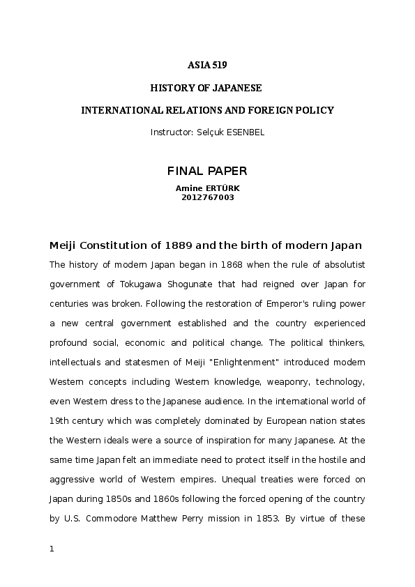 (DOC) Meiji Constitution of 1889 and the birth of modern Japan