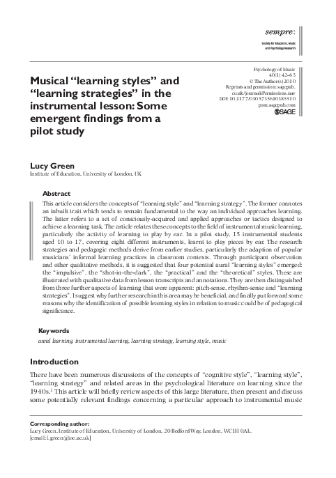 (PDF) Musical learning styles and strategies in the instrumental music ...