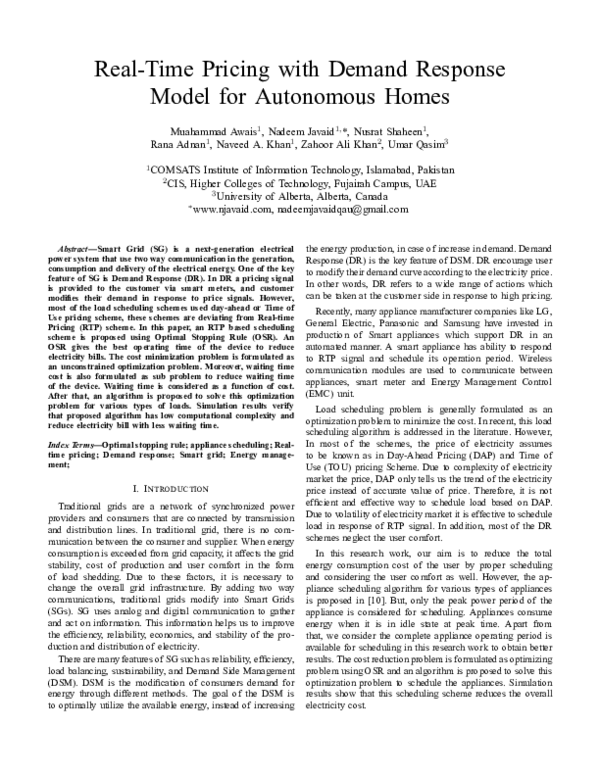 (PDF) Real-Time Pricing with Demand Response Model for Autonomous Homes