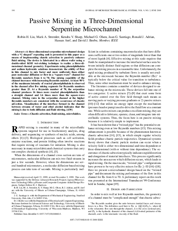 (PDF) Passive mixing in a three-dimensional serpentine microchannel