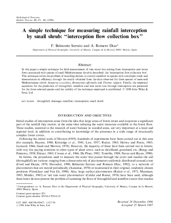 (PDF) A simple technique for measuring rainfall interception by small ...