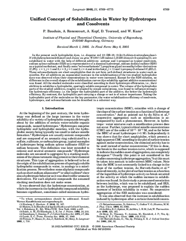(PDF) Unified Concept of Solubilization in Water by Hydrotropes and ...