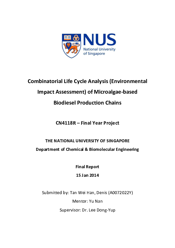 (PDF) Combinatorial Life Cycle Analysis (Environmental Impact Assessment) of Microalgae-based ...