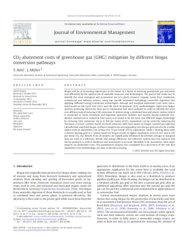 (PDF) CO2 abatement costs of greenhouse gas (GHG) mitigation by ...