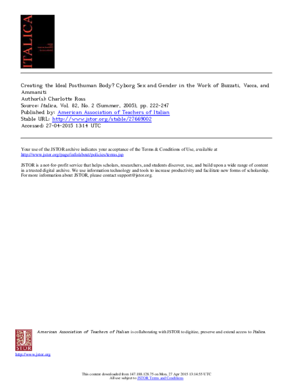(PDF) Creating the Ideal Posthuman Body? Cyborg Sex and Gender in the Work of Buzzati, Vacca ...