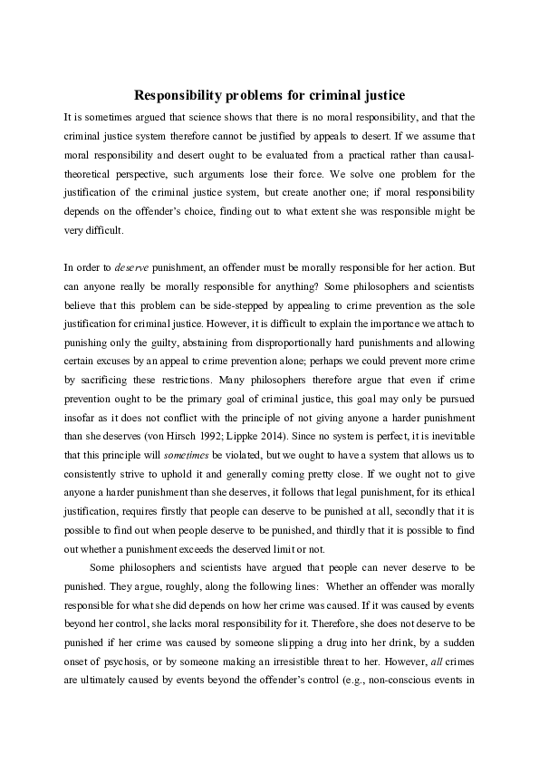 Responsibility problems for criminal justice