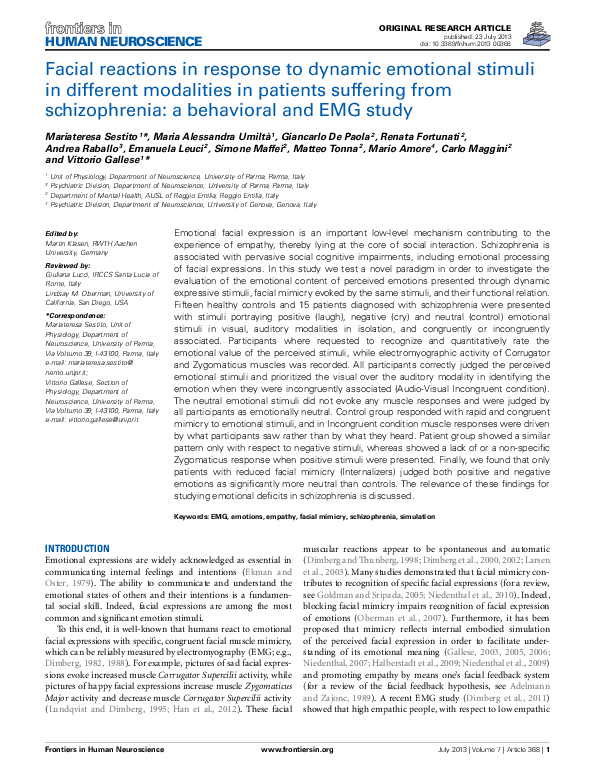 (PDF) Facial reactions in response to dynamic emotional stimuli in ...