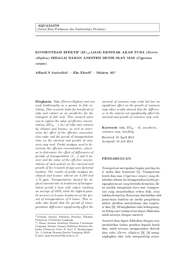 (PDF) EFFECTIVE CONCENTRATION (EC50 – 1HR) OF TUBA (Derris elliptica ...