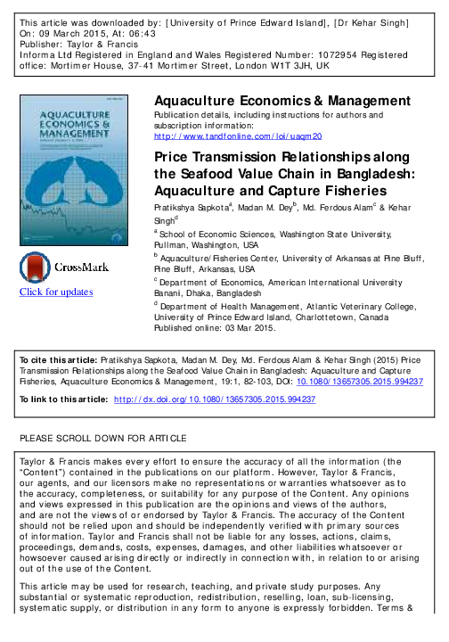 Price Transmission Relationships along the Seafood Value Chain in ...