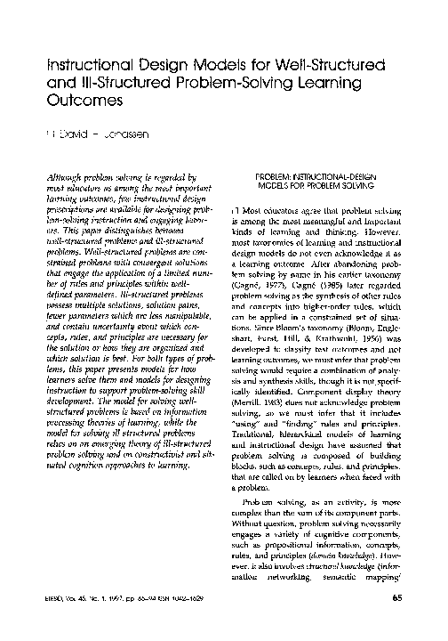 (PDF) Instructional design models for well-structured and III ...