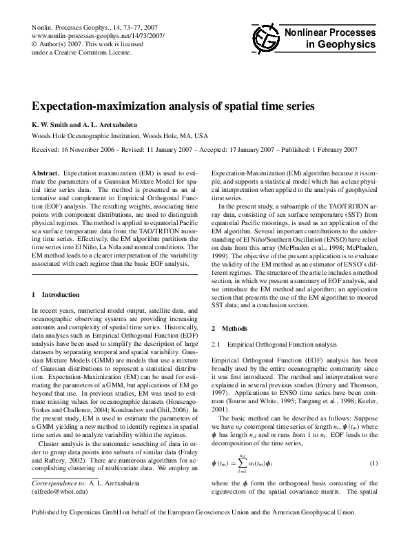 (PDF) Expectation-maximization analysis of spatial time series