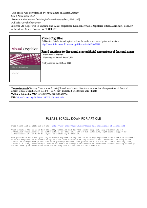 (PDF) Rapid reactions to direct and averted facial expressions of fear ...