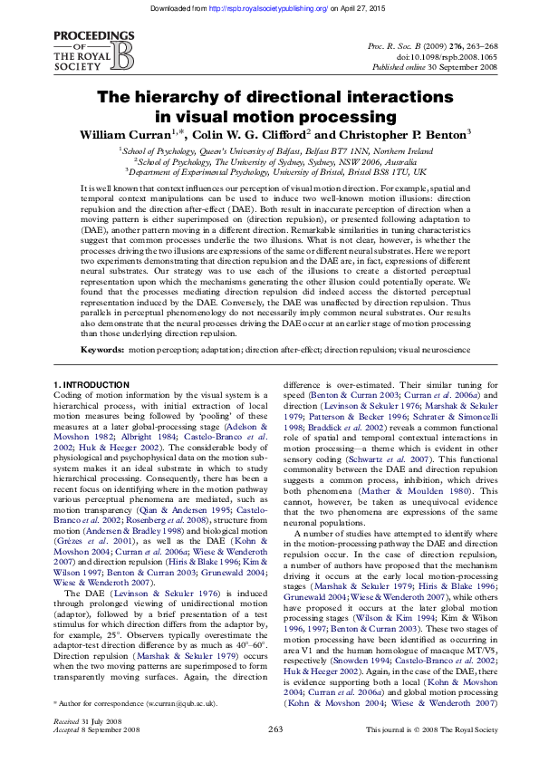 Pdf The Hierarchy Of Directional Interactions In Visual Motion Processing