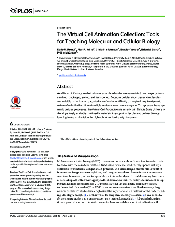 The Virtual Cell Animation Collection: Tools for Teaching Molecular and ...