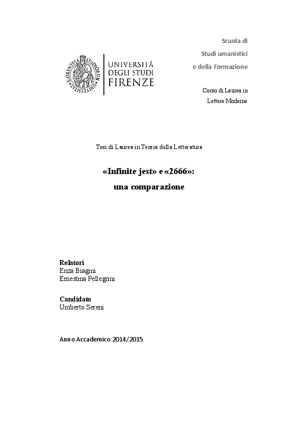 (PDF) «Infinite jest» e «2666»: una comparazione