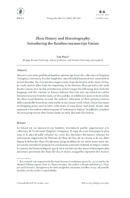 (PDF) 2014 Zhou History and Historiography: Introducing the Bamboo ...