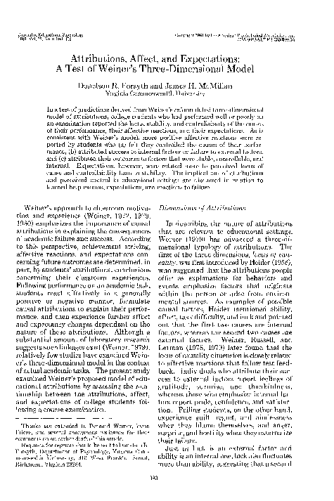 (PDF) Attributions, affect, and expectations: A test of Weiner's three ...